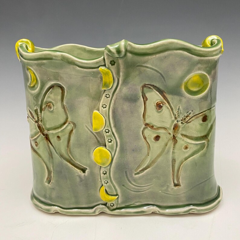 Luna Moth and Moon Ceramic Envelope Vase - Handmade Pottery Vase ...