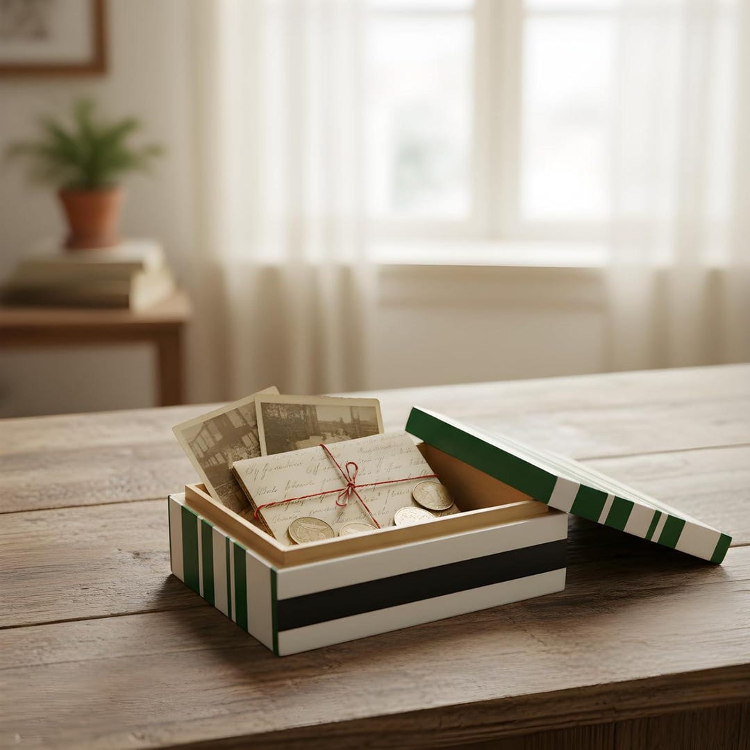 Handcrafted Pinstripe Wooden Storage Box | Decorative Organizer - Etsy