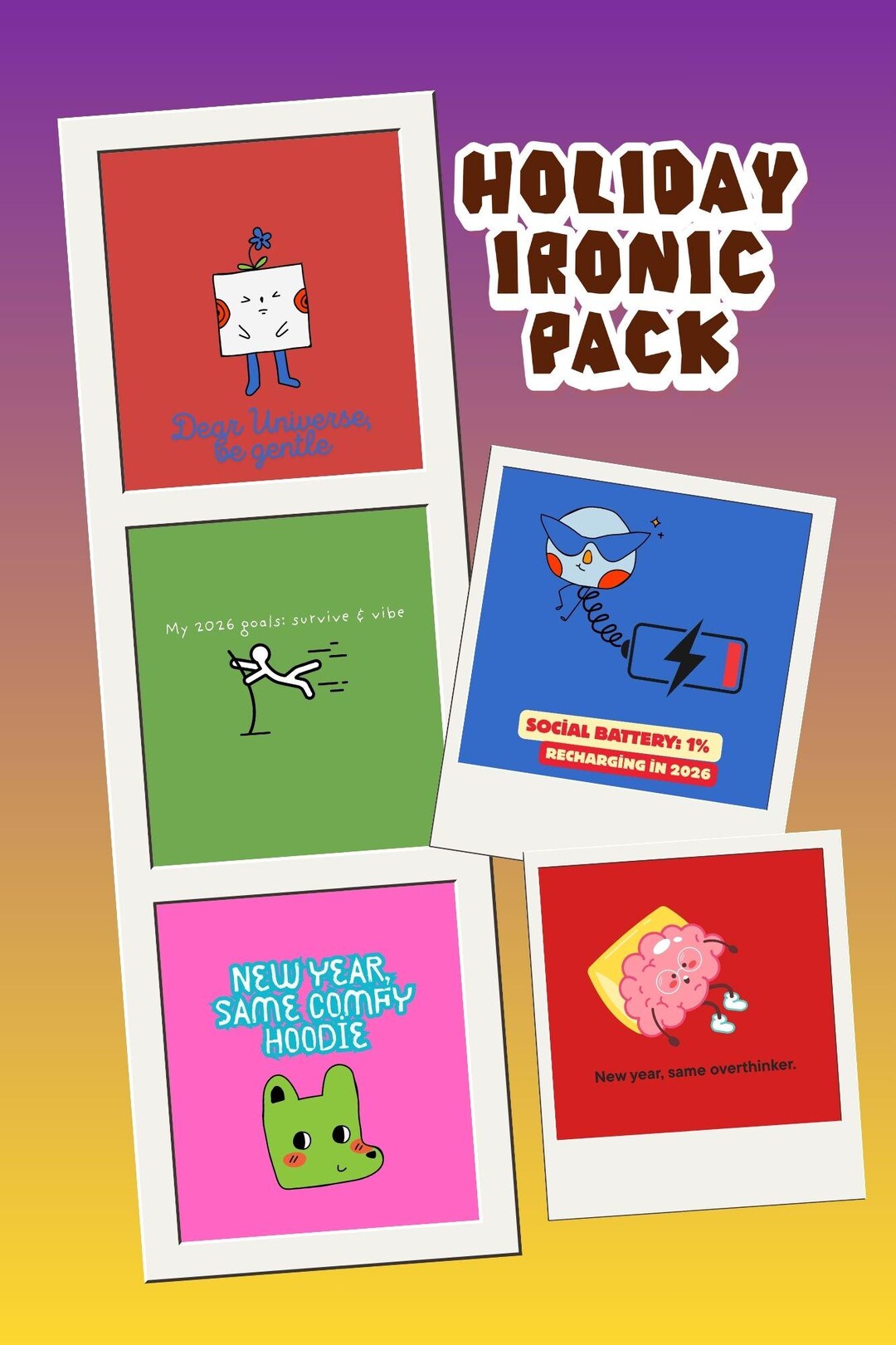 Printable Holiday Ironic Pack – 10 Funny New Year Quote Prints (A4 PDF ...