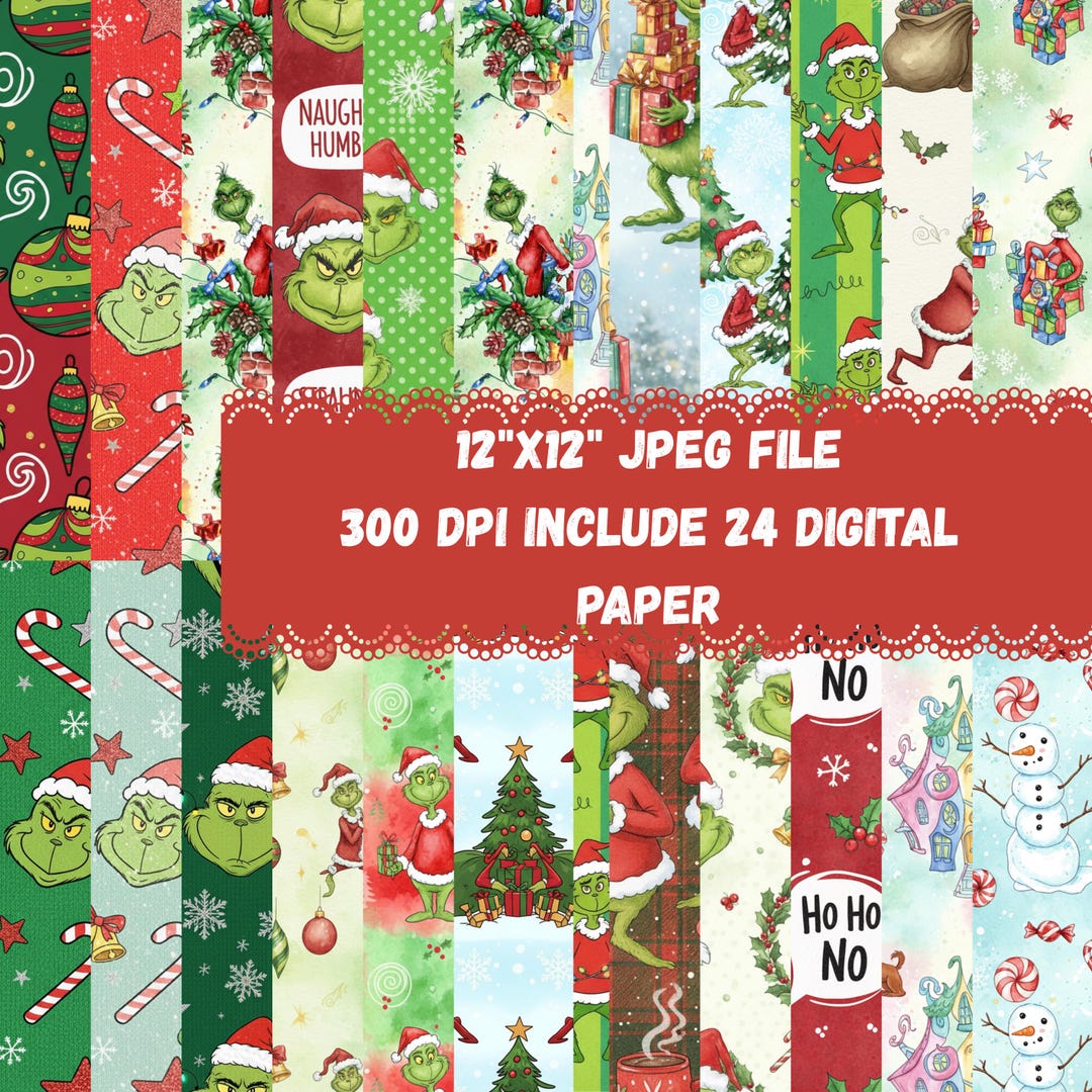 Green Furry Christmas Digital Paper Pack 12"x12" | Grinch Inspired ...