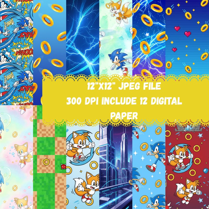 Sonic the Hedgehog Digital Paper Pack | 12x12" JPEG Files 300 DPI | 12 ...