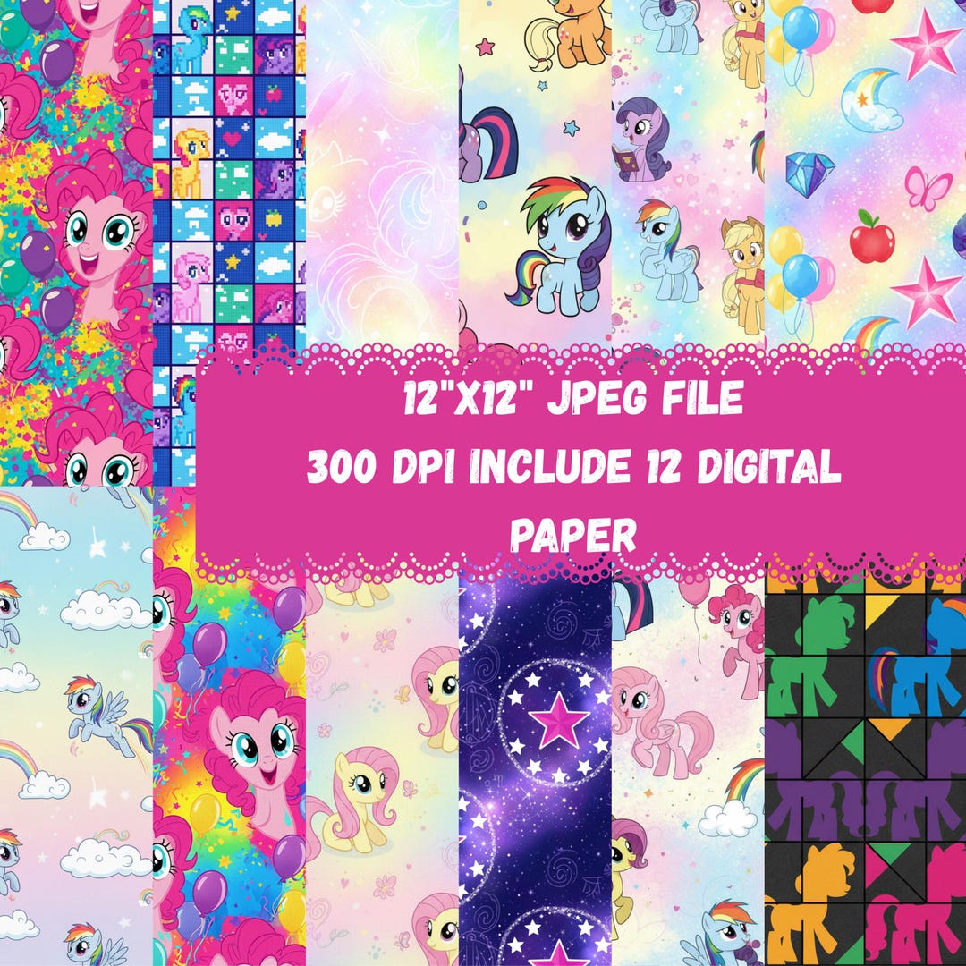 Pink Pony Digital Paper Pack, 12"x12" JPEG 300 DPI | 12 Pastel Pony ...