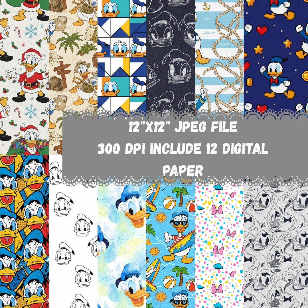 Cartoon Digital Paper Pack | 12x12" Scrapbook Backgrounds | 12 Blue ...
