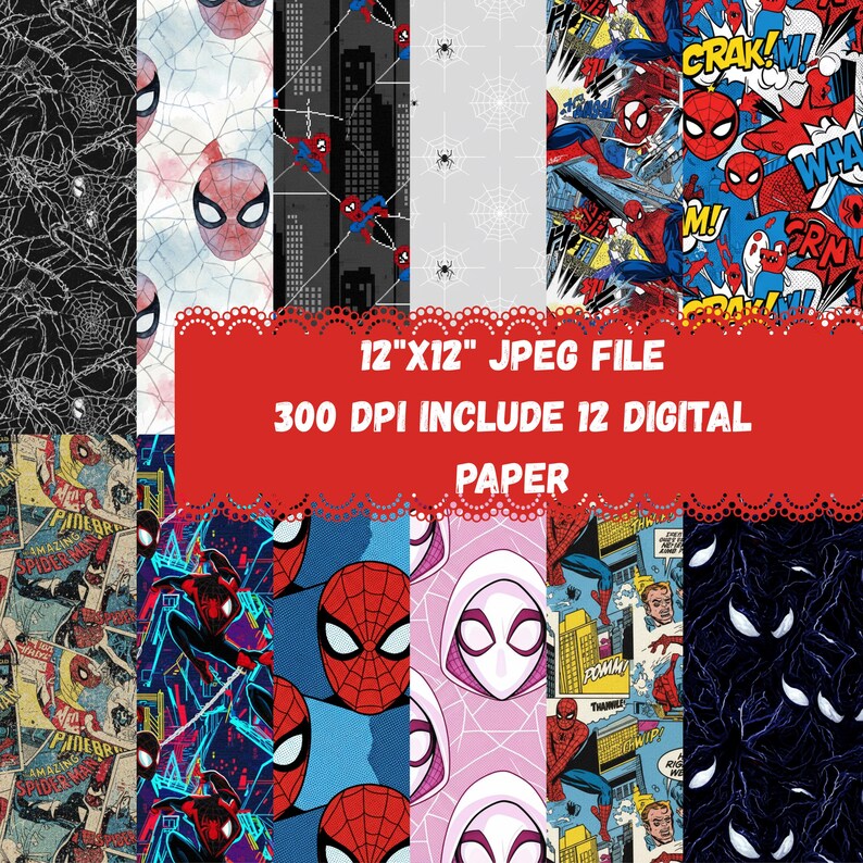 Marvel Spider-man Digital Paper Pack | 12x12" JPEG Files 300 DPI | 12 ...