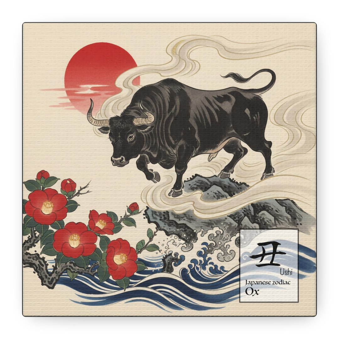 Japanese Zodiac Ox – Ukiyo-e Style Canvas Wall Art | Birth Year Symbol ...