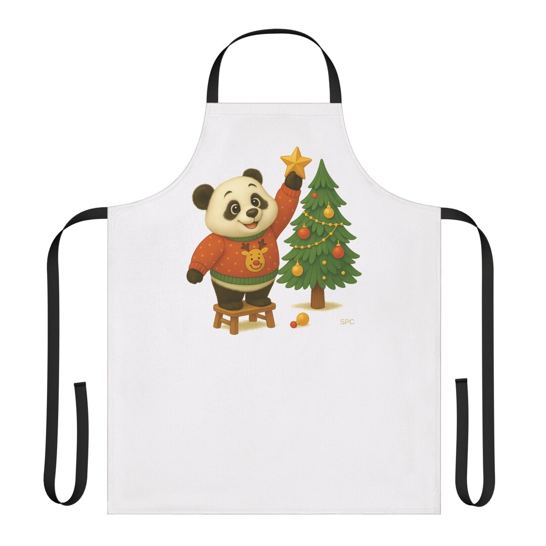 Panda Decorating Christmas Tree Apron | Holiday Cooking Apron - Etsy