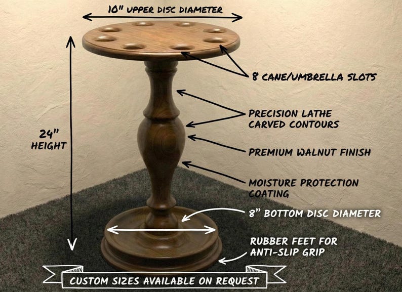 Wooden Cane Stand Walnut Finish: 8-slot Walking Stick and Umbrella ...