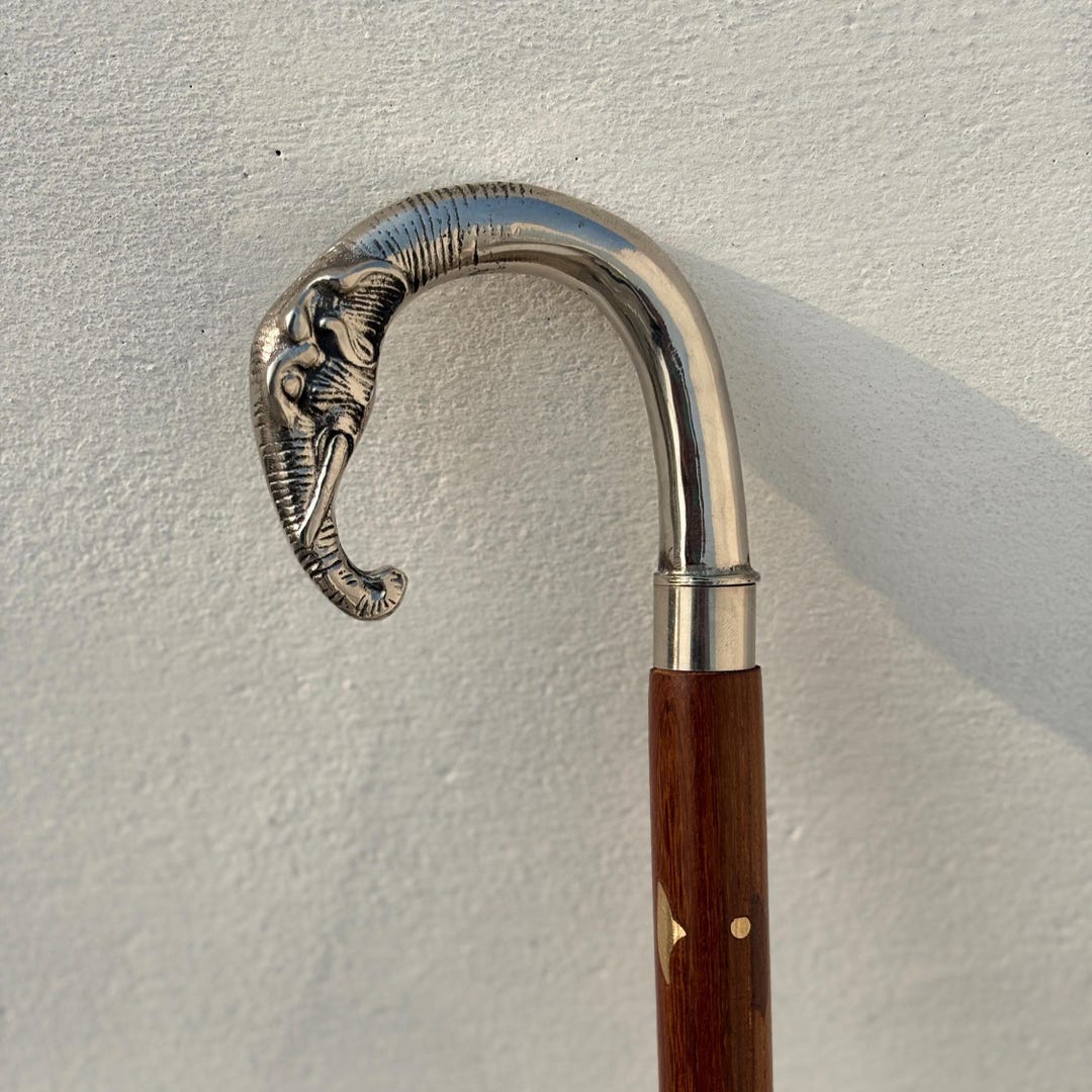 Elephant Cane Silver Brass Handle: 3-piece Wood Detachable Walking ...