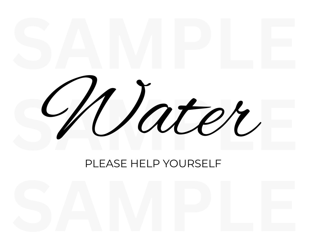 Water, Please Help Yourself, Water Cooler Sign, Water Bottle, Great for ...