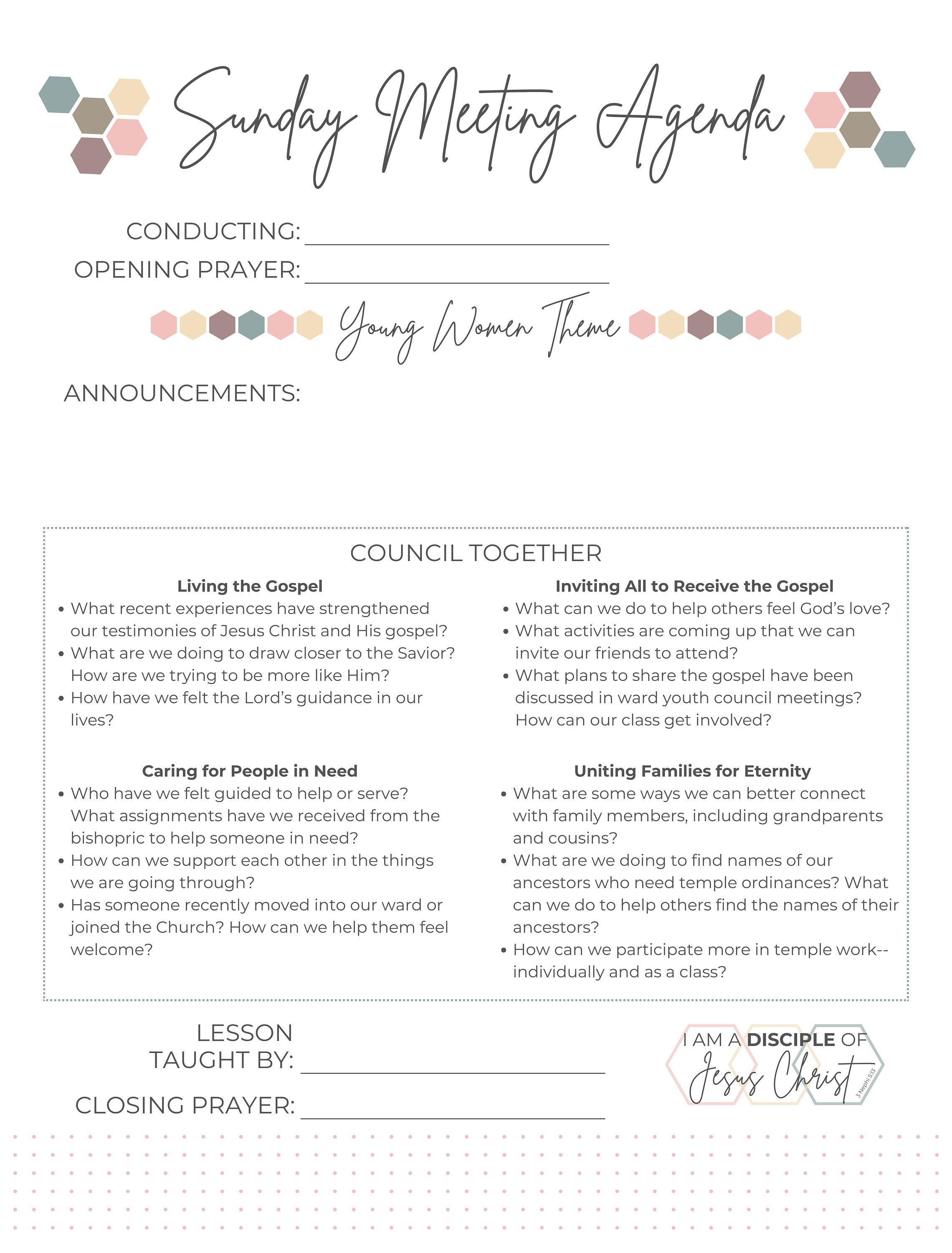LDS Young Women Class Conducting Agenda Counsel Together - Etsy
