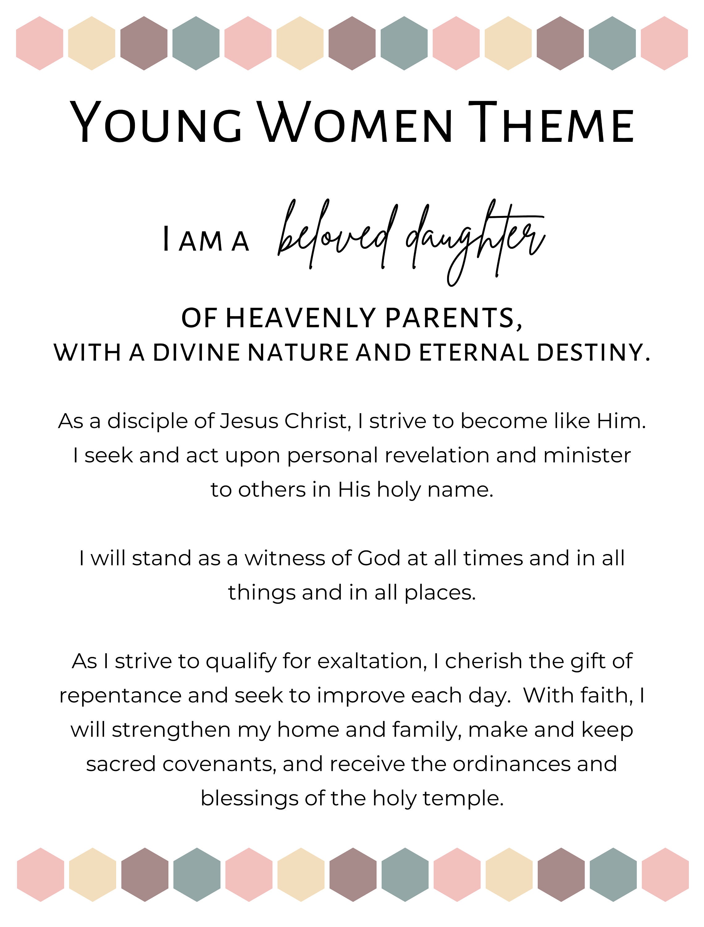 LDS Young Women Theme Printable, Church of Jesus Christ - Etsy