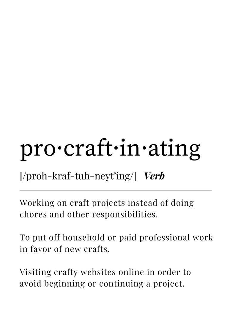 Crafty Definition, Procraftination, Printable Art, Funny Crafters - Etsy