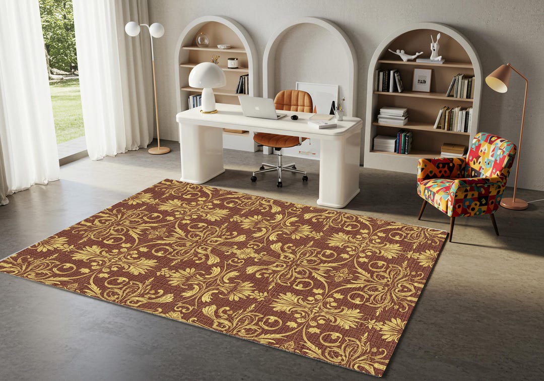 Brown and Gold Baroque Chenille Area Rug – Elegant Ornamental Carpet - Etsy