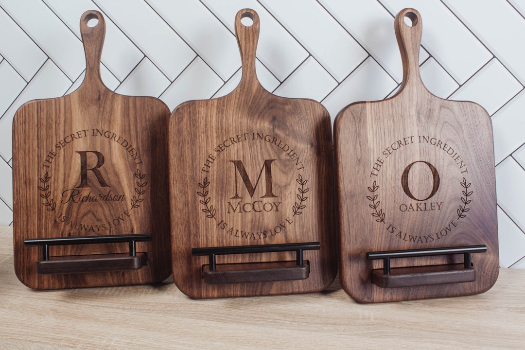Personalized Walnut Cookbook Stand: Engraved Recipe Book Holder - Etsy