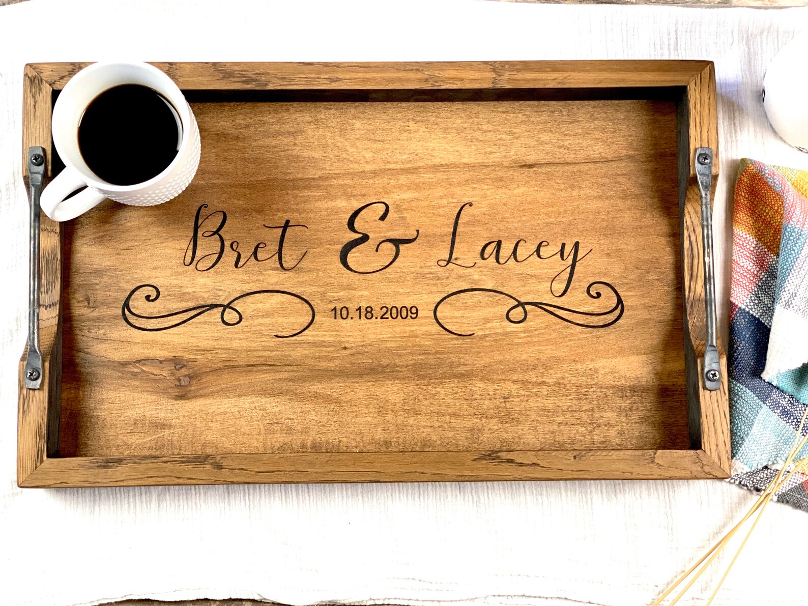 Personalized Wood Tray With Handles Wedding Gift for Couple | Etsy