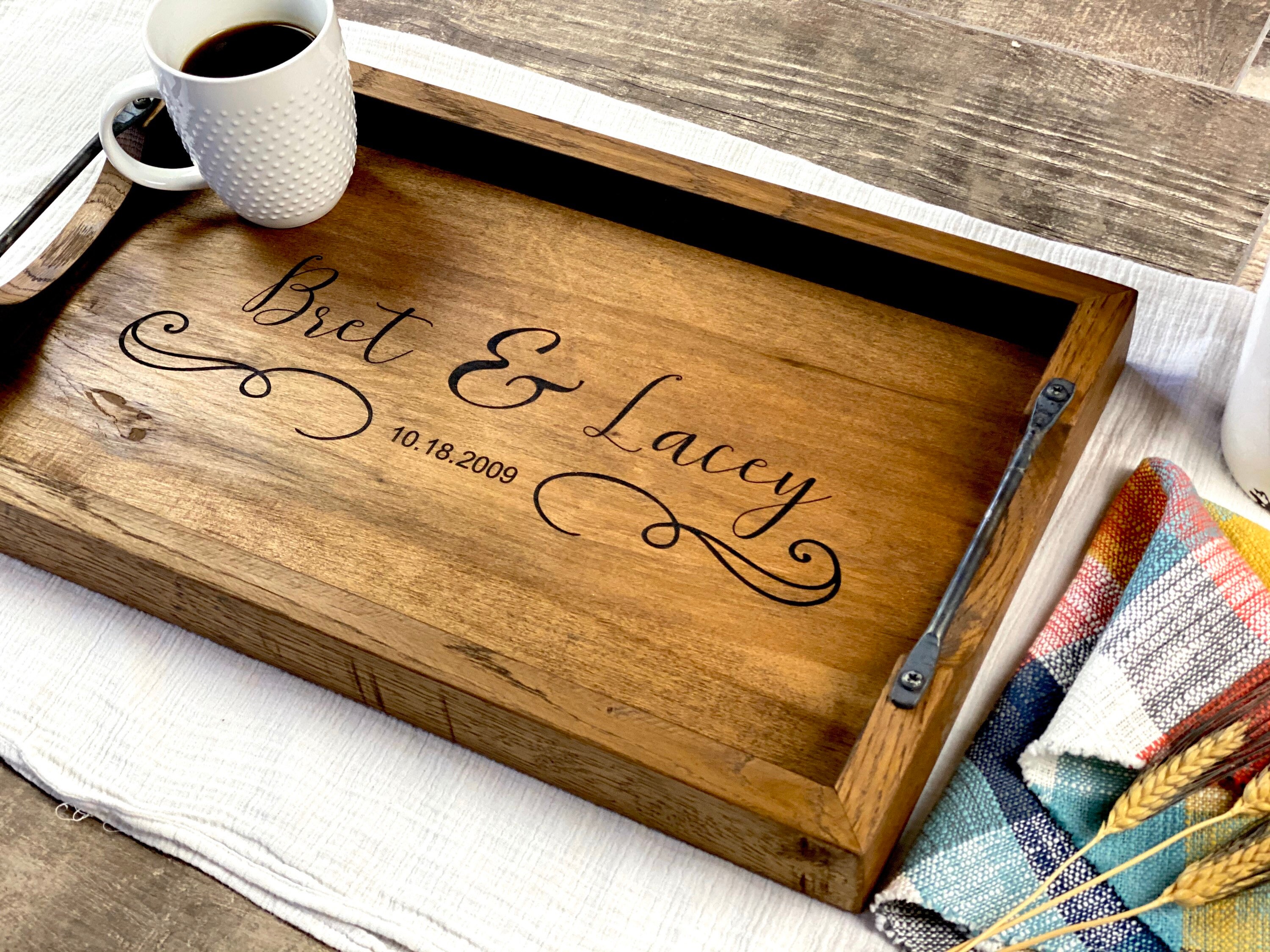 Personalized Wood Tray With Handles Wedding Gift for Couple | Etsy