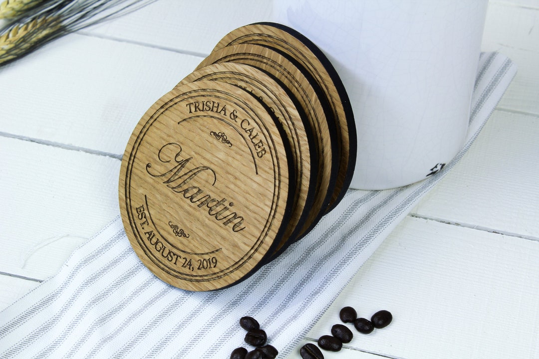 Custom Wood Coasters: Personalized Bourbon Barrel Coaster Set - Etsy