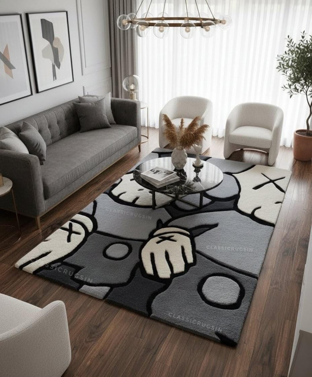 Hand Tufted Street Art Rug Grey Wool Pop Art Carpet Hypebeast Bedroom ...