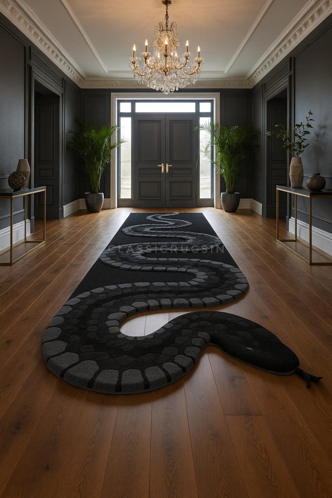 Hand Edtuft Rug Runner Hand Black Snake Wool Gothic Decor Dark Avant ...