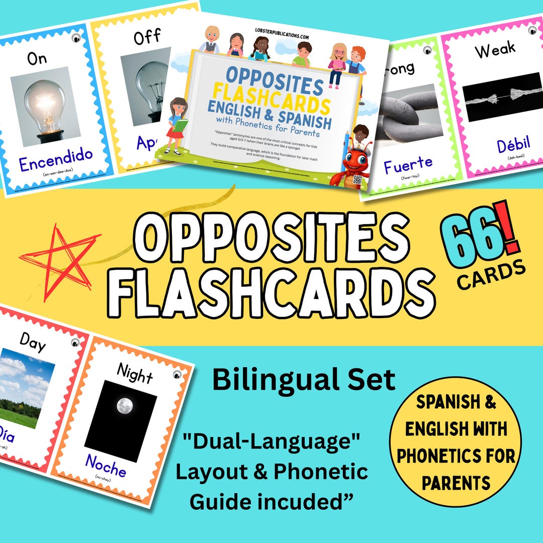 Bilingual Opposites Flashcards Spanish English, Montessori Toddler ...