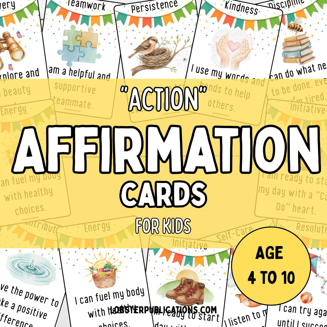 Growth Mindset Affirmation Cards for Kids, 20 Action Mantra Flashcards ...
