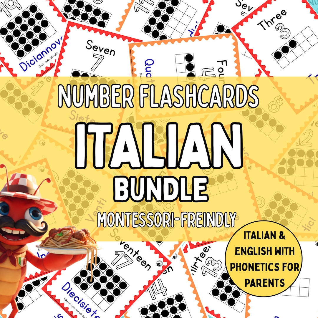 Italian Numbers Flashcards for Kids, Bilingual Counting Activity ...
