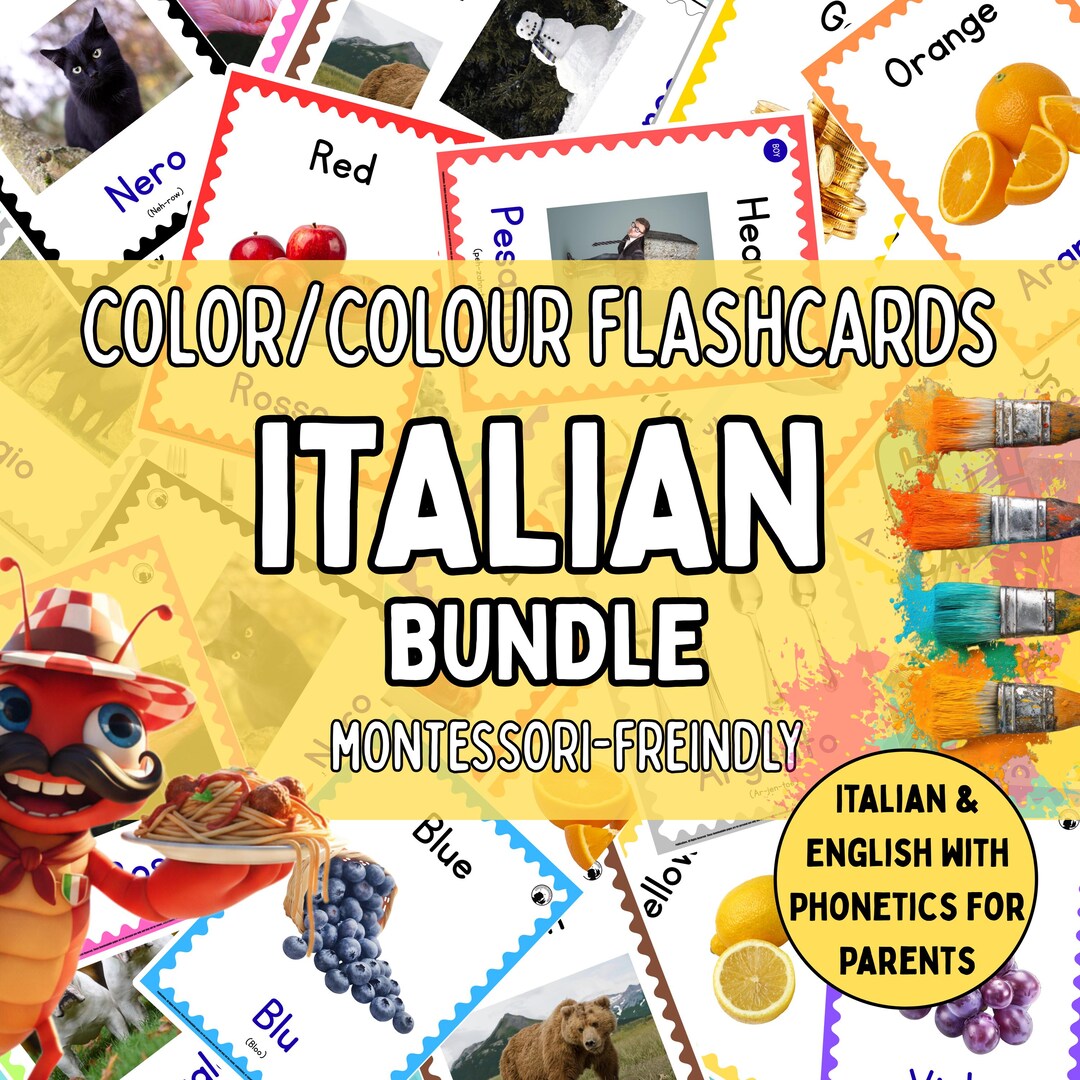 Italian Colors Flashcards for Kids, Bilingual Montessori Activity ...