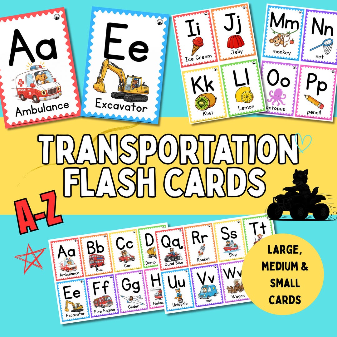 Vehicle Alphabet Flashcards, ABC Transportation Posters, Toddler Boy ...