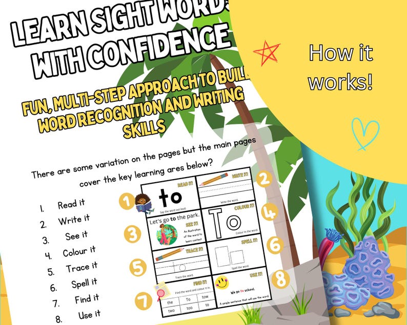 201 Fry Sight Words Worksheets, Kids Phonics Workbook, Kindergarten ...