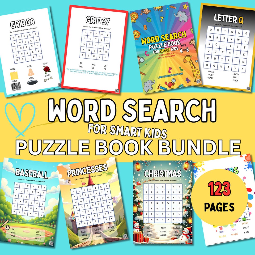 Printable Wordsearch Bundle, 123 Page Kids Word Search, Instant ...