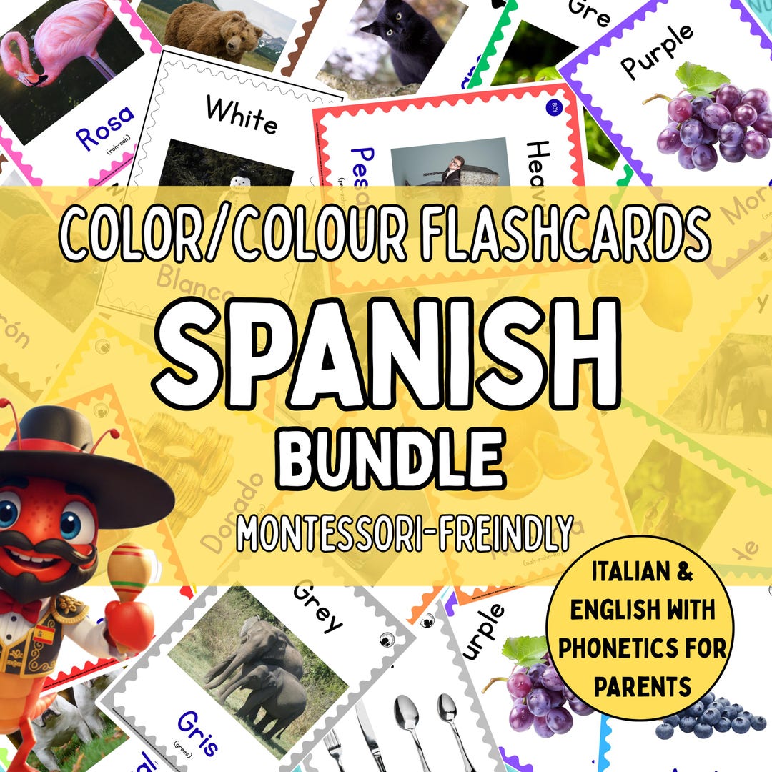 Spanish Colors Flashcards for Kids, Bilingual Montessori Learning ...