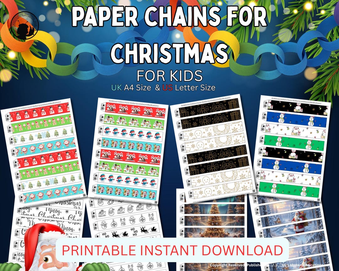 Printable Christmas Paper Chain Kit, Kids Holiday Activity, DIY Xmas ...