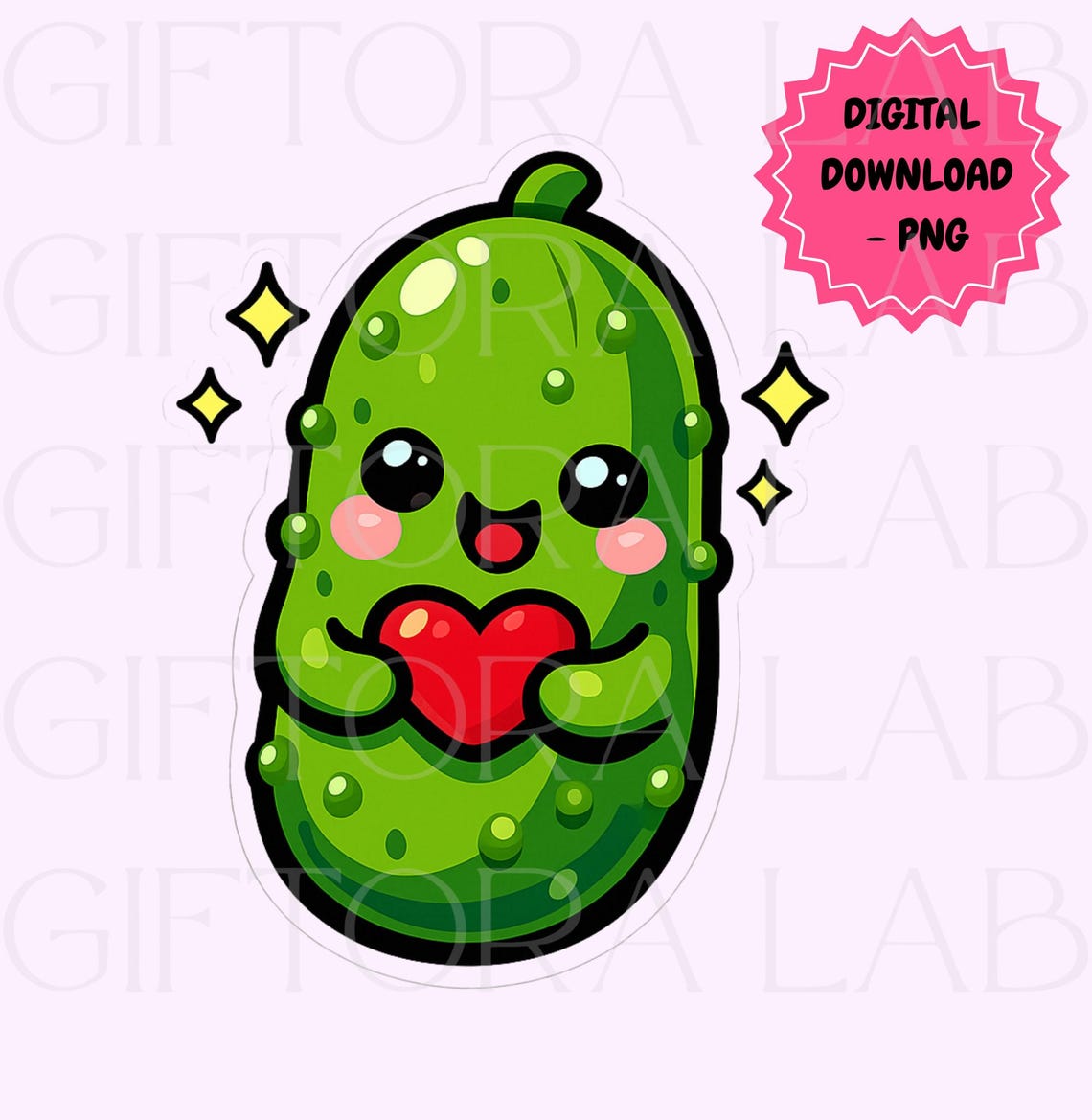 Kawaii Pickle PNG Sublimation, Funny Cute Pickle Clipart With Heart ...