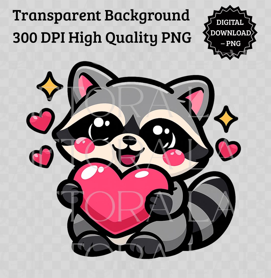 Kawaii Racoon Valentine PNG Sublimation for Cricut, Love Clipart ...