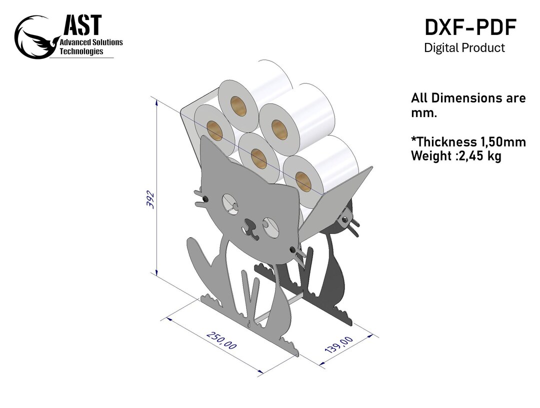 Cat Toilet Paper Roll Holder DXF Files | 1.5mm Sheet Metal | Digital ...