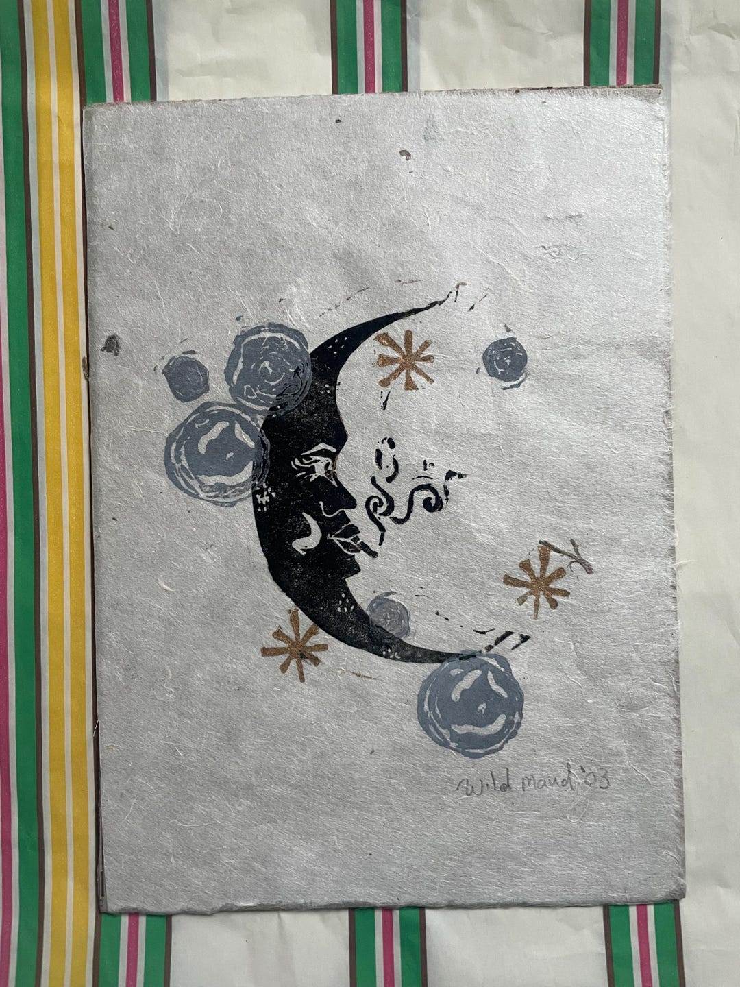 Orginal Linocut Print. Smoking Moon. - Etsy