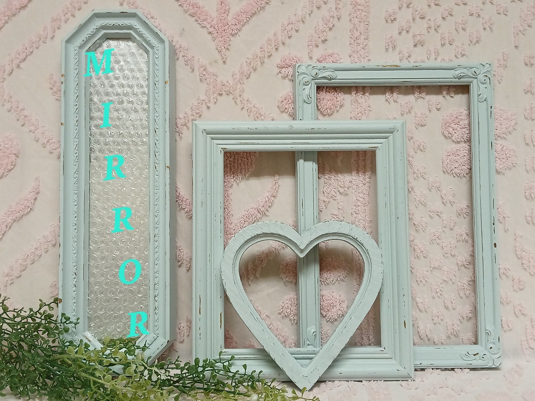 Vintage Light Blue Open Frames and Mirror Setpicture Frames Mirror Wall ...