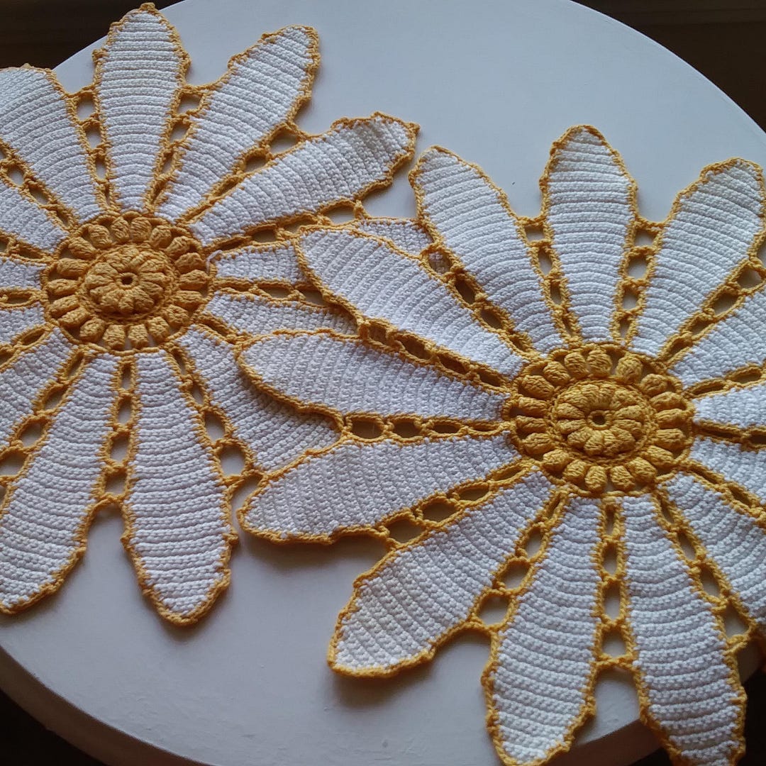 Vintage Crochet Doilies Set of (2)*flower Design Doilie Pair~golden ...