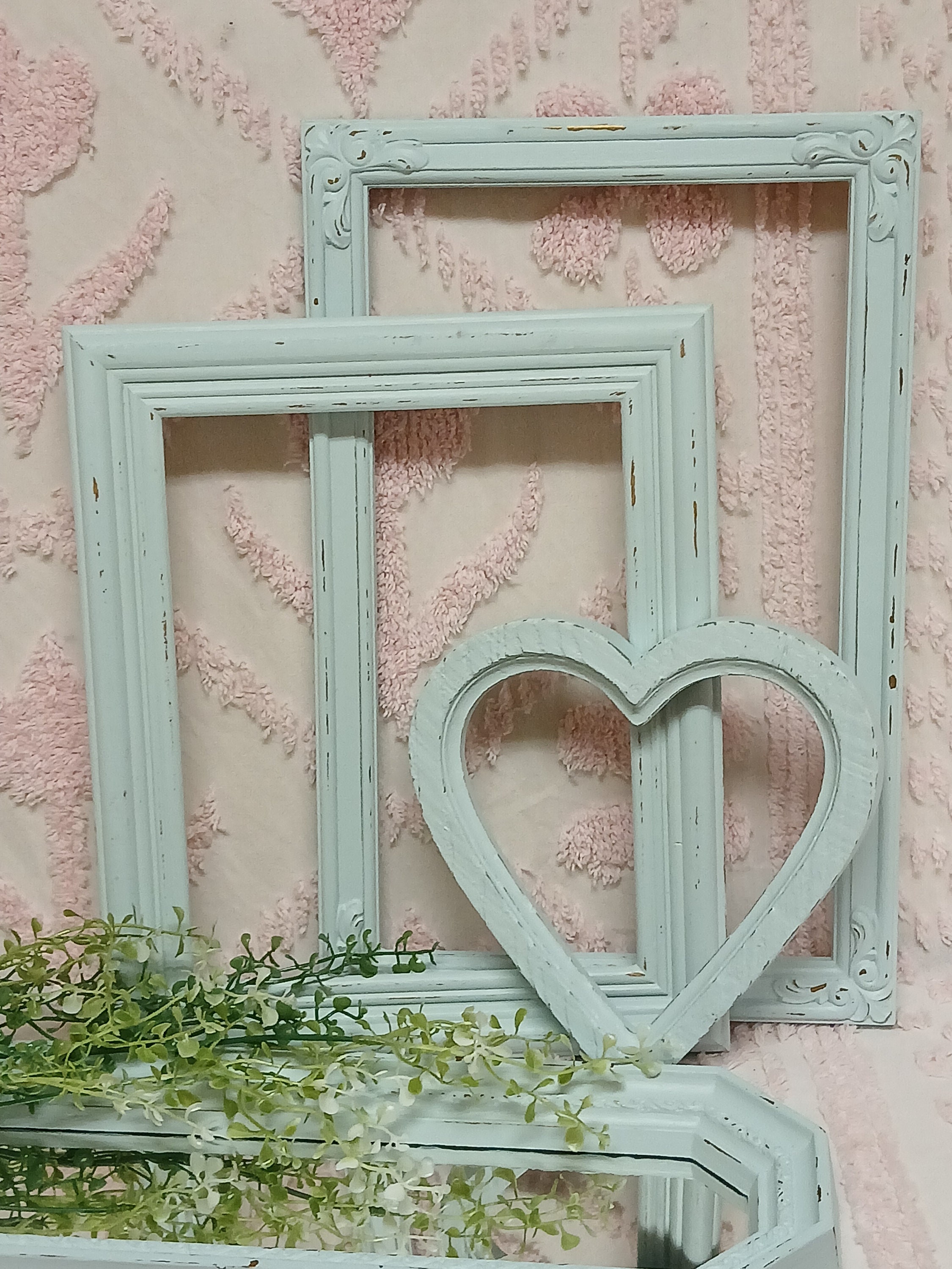 Vintage Light Blue Open Frames and Mirror Setpicture Frames Mirror Wall ...