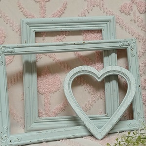 Vintage Light Blue Open Frames and Mirror Setpicture Frames Mirror Wall ...