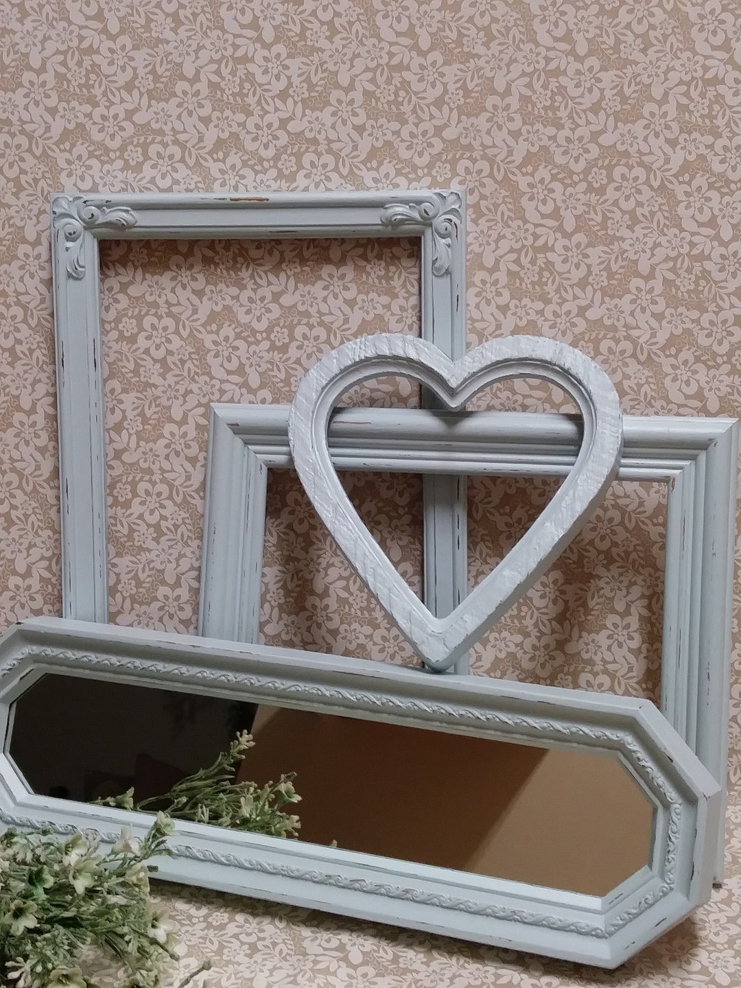 Vintage Light Blue Open Frames and Mirror Setpicture Frames - Etsy
