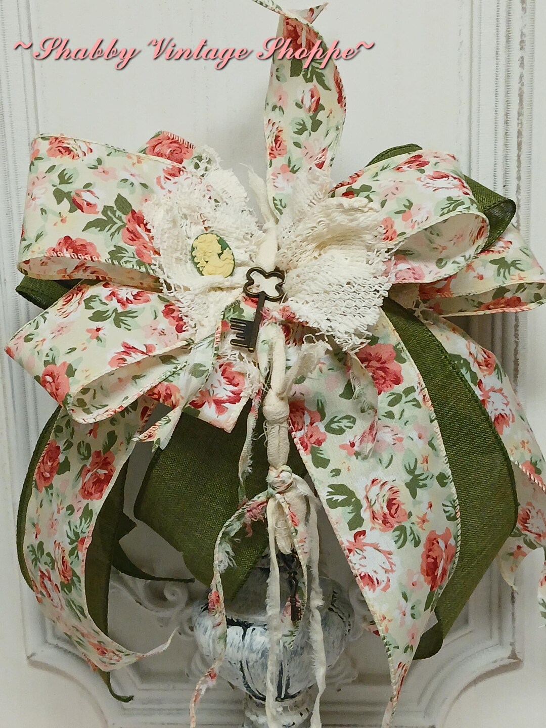 Shabby Chic Bow*ribbon and Vintage Tattered Lace Bow*wreath Bow*cottage ...