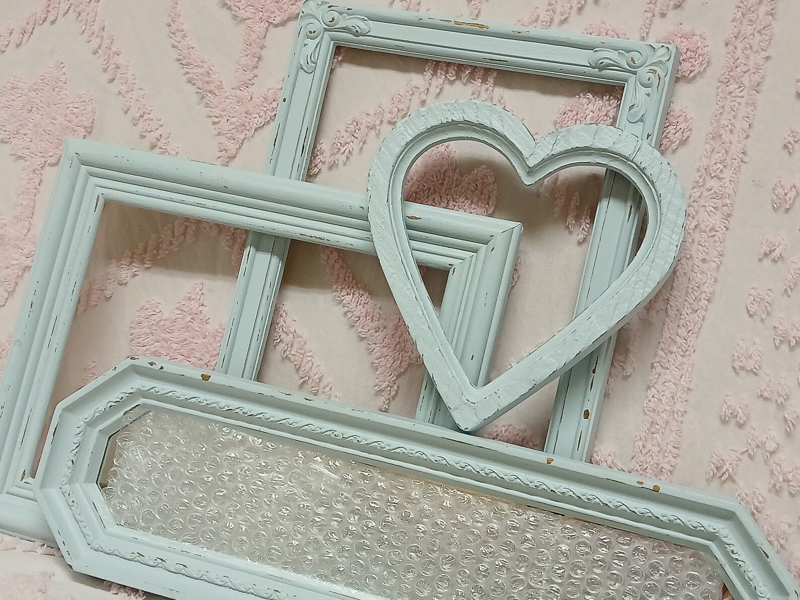 Vintage Light Blue Open Frames and Mirror Setpicture Frames Mirror Wall ...