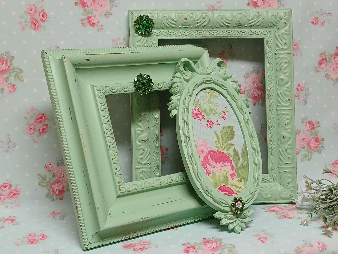 Shabby Chic GREEN Open Frames and Mirror Grouping*cottage Chic Ornate ...