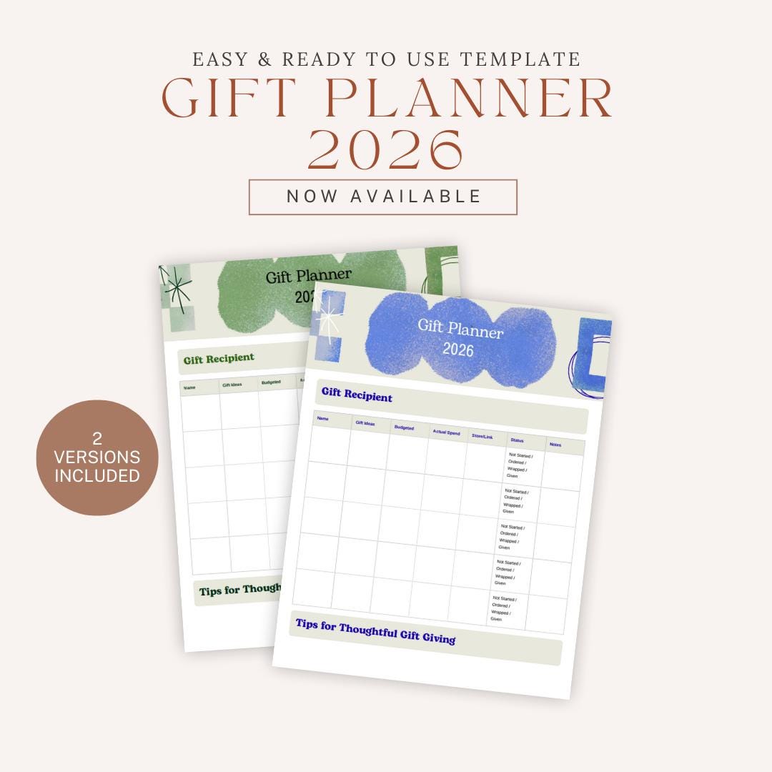 2026 Gift Planner Printable | Christmas Gift Tracker, Budget Sheet ...