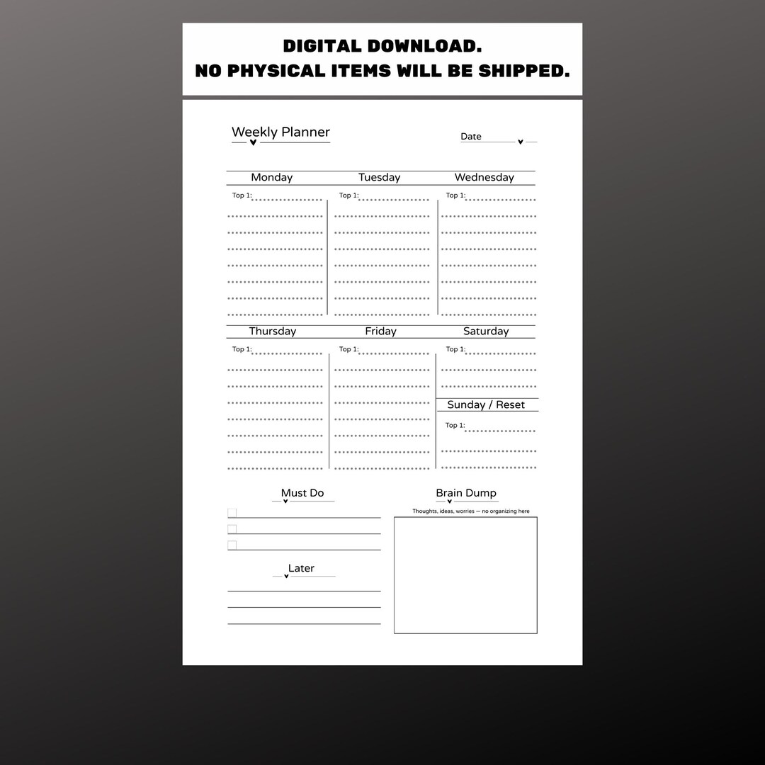 ADHD Weekly Planner Printable | Calm Planning Page | Minimalist Planner ...
