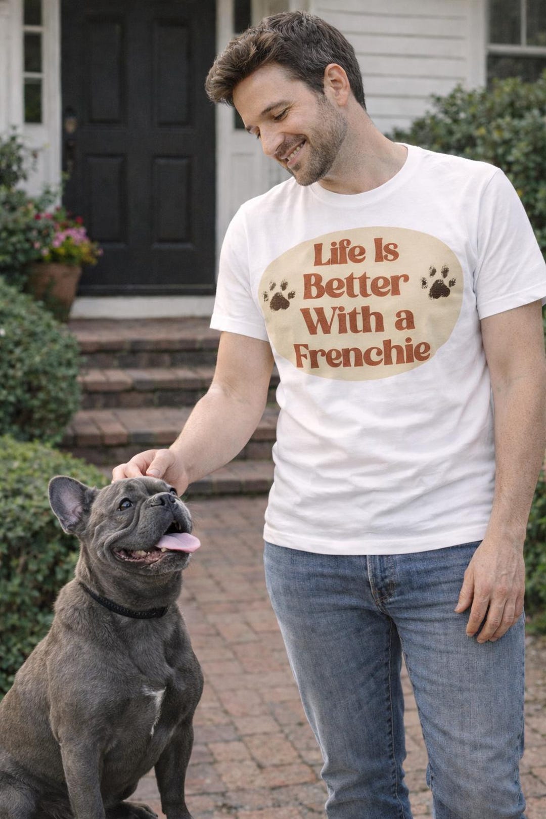 Life is Better With a Frenchie T-shirt | French Bulldog Paw Print Tee ...