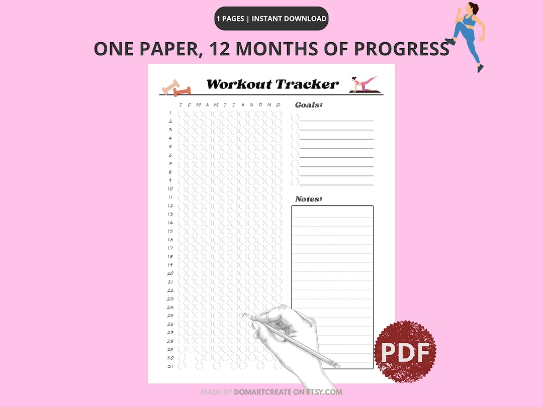 Undated Yearly Workout Tracker | Gym Log Printable | Yearly Exercise ...