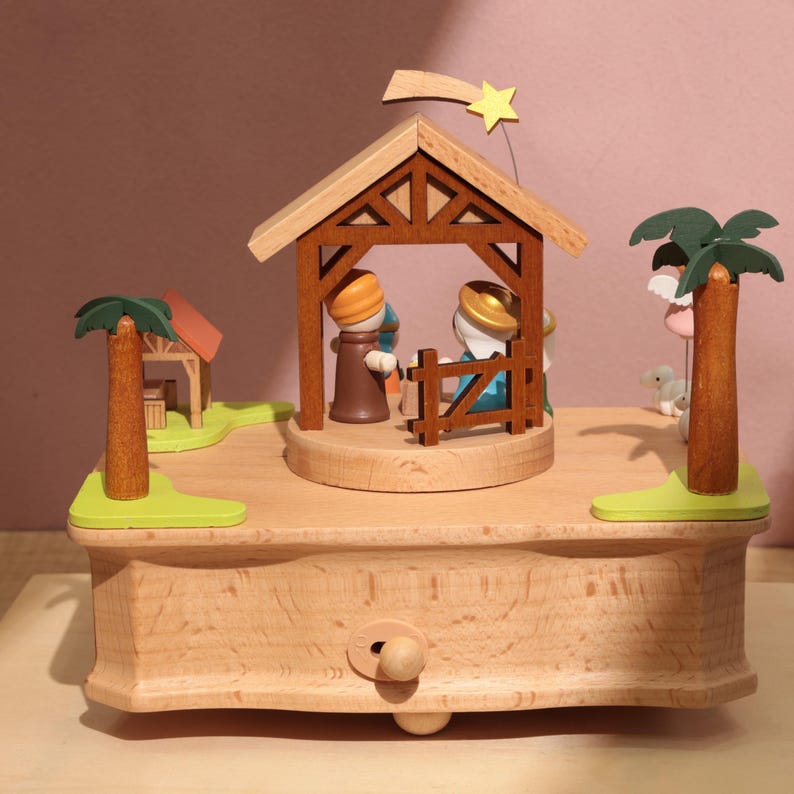 Custom Nativity Wooden Music Box, Musical Castle, Baby Shower Gift ...