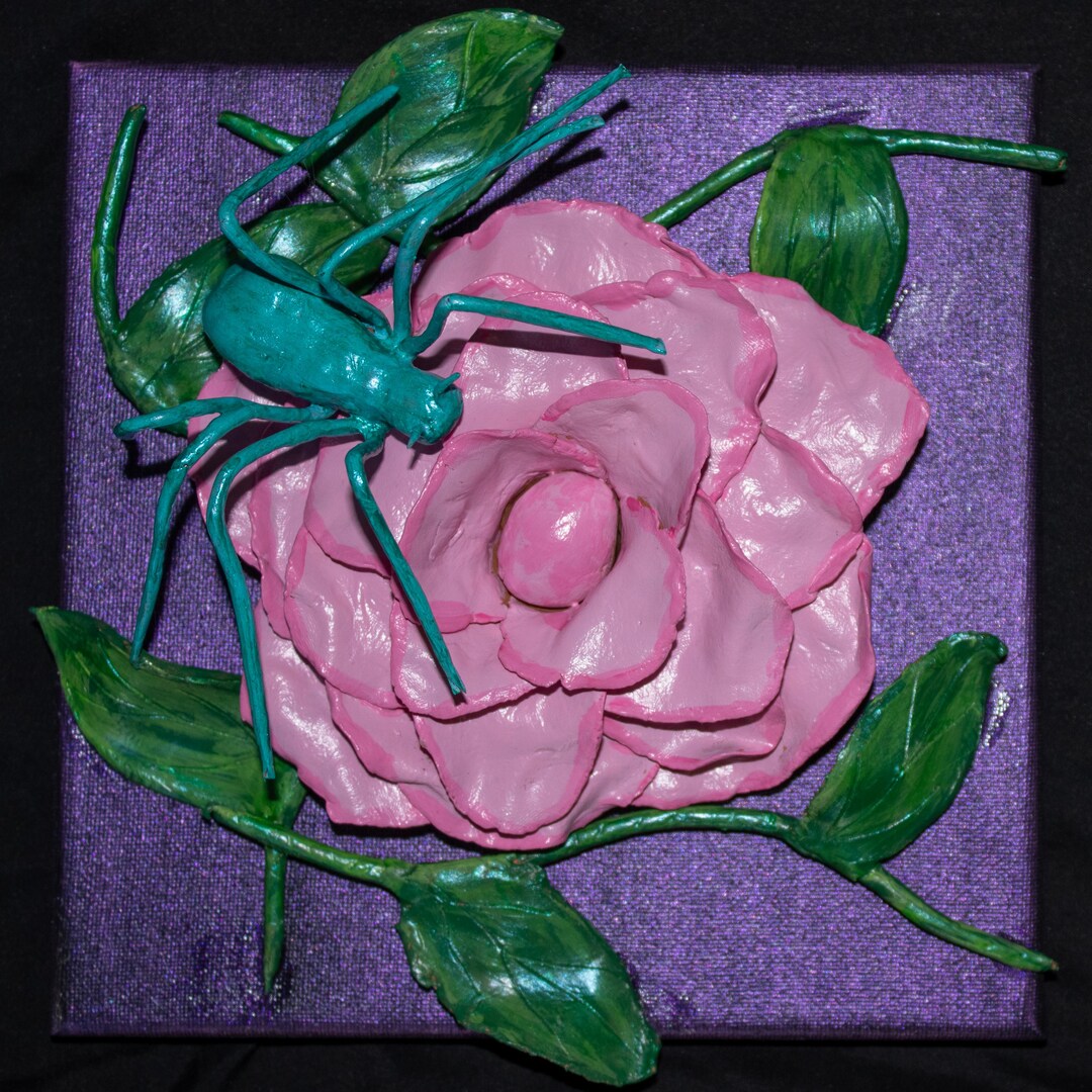 3D Clay Flower & Spider Wall Art — Garden Nature Decor, Handmade 8x8 ...